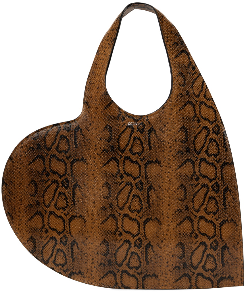 Coperni Brown Snake Print Heart Tote Coperni