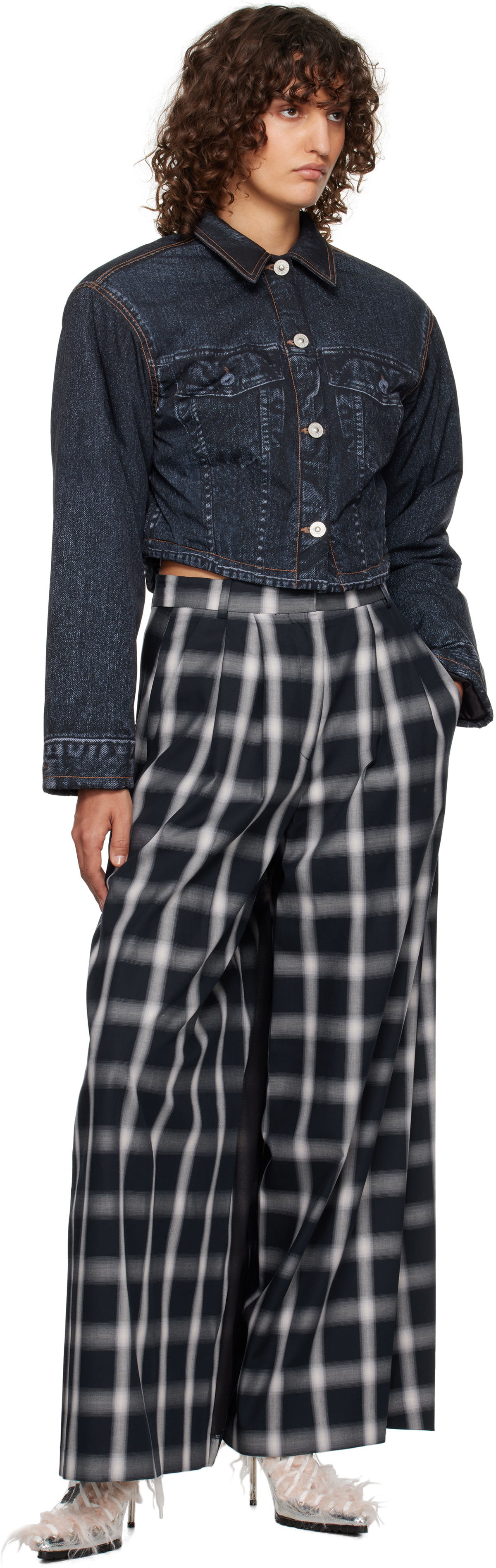 Pushbutton Black Denim Print Cropped Jacket Pushbutton