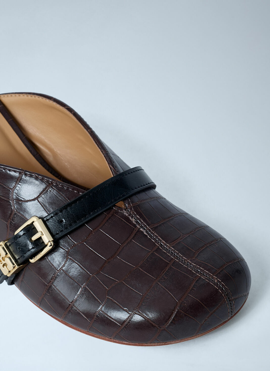GANNI Sue Croc-Embossed Heeled Mules GANNI