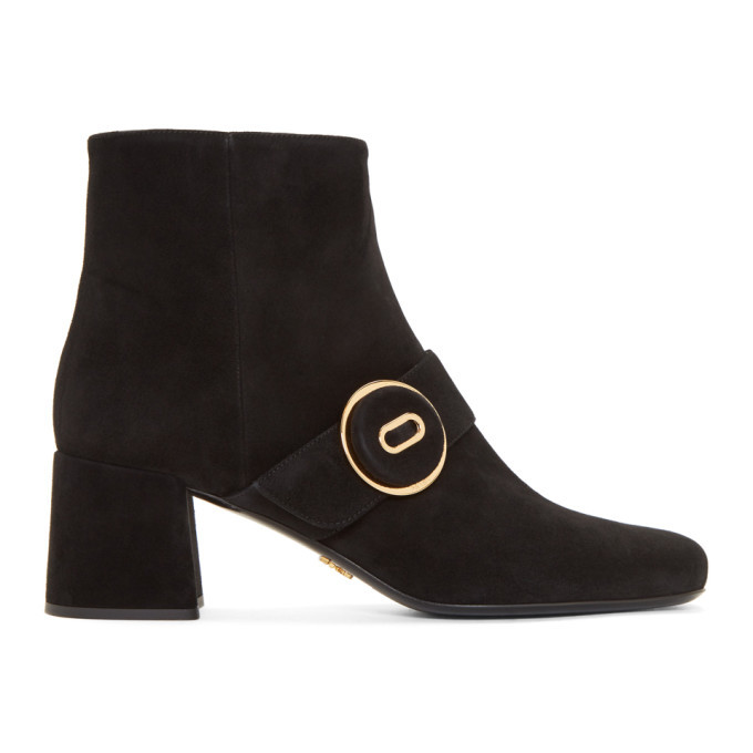 Prada Black Suede Button Boots Prada