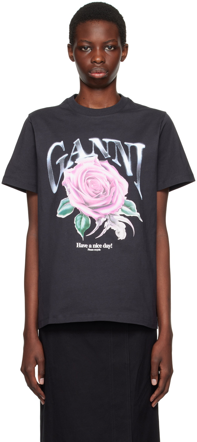 GANNI Black Rose T-Shirt GANNI