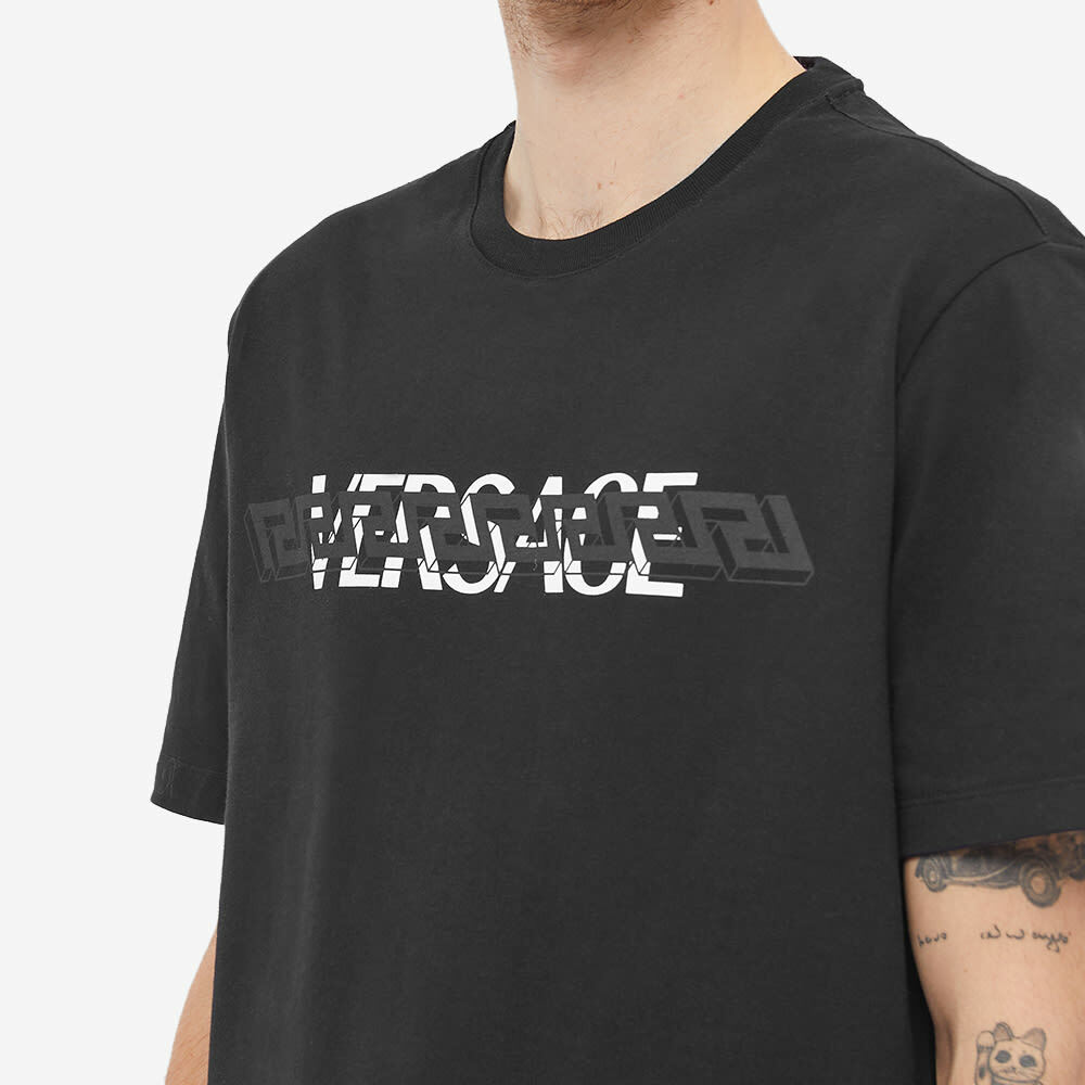 Versace Men's Greca Logo Text T-Shirt in Black Versace