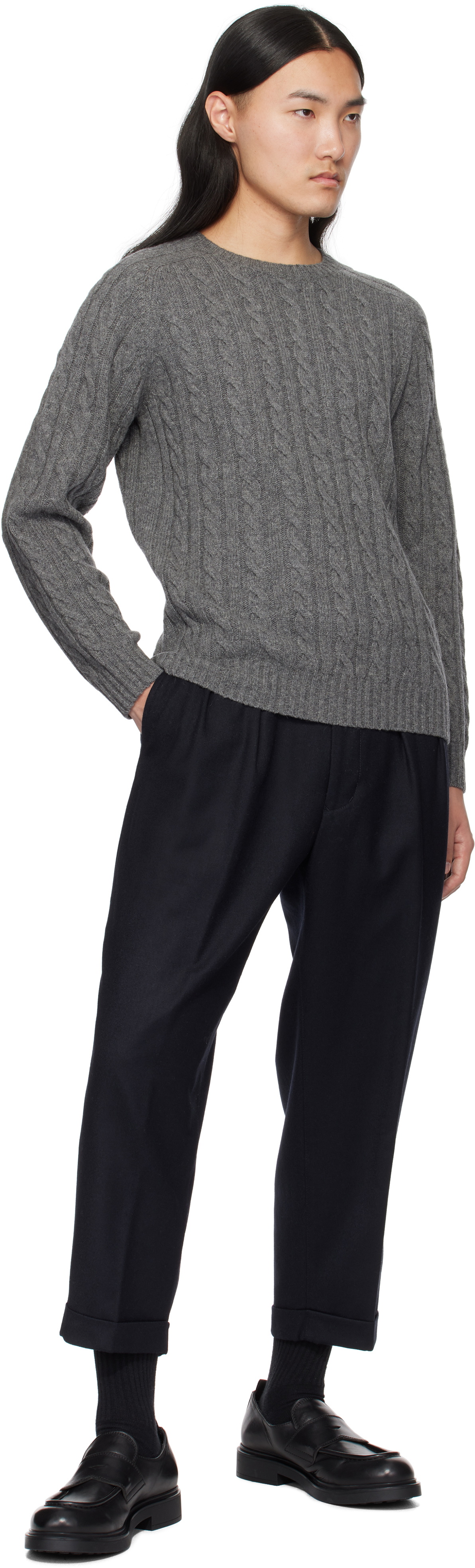 BEAMS PLUS Gray Cable 5G Crewneck Beams Plus