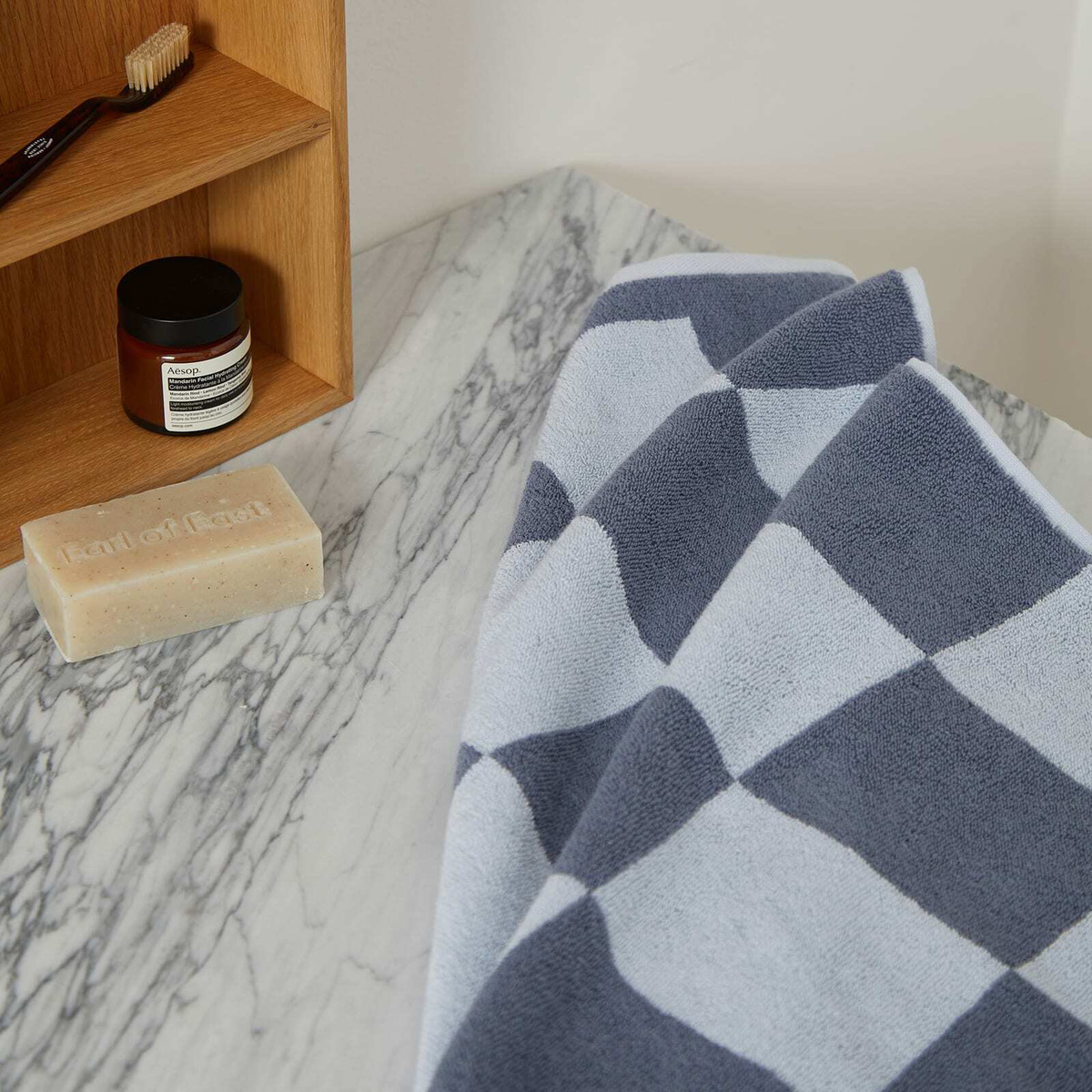 HAY Check Hand Towel in Steel Blue HAY