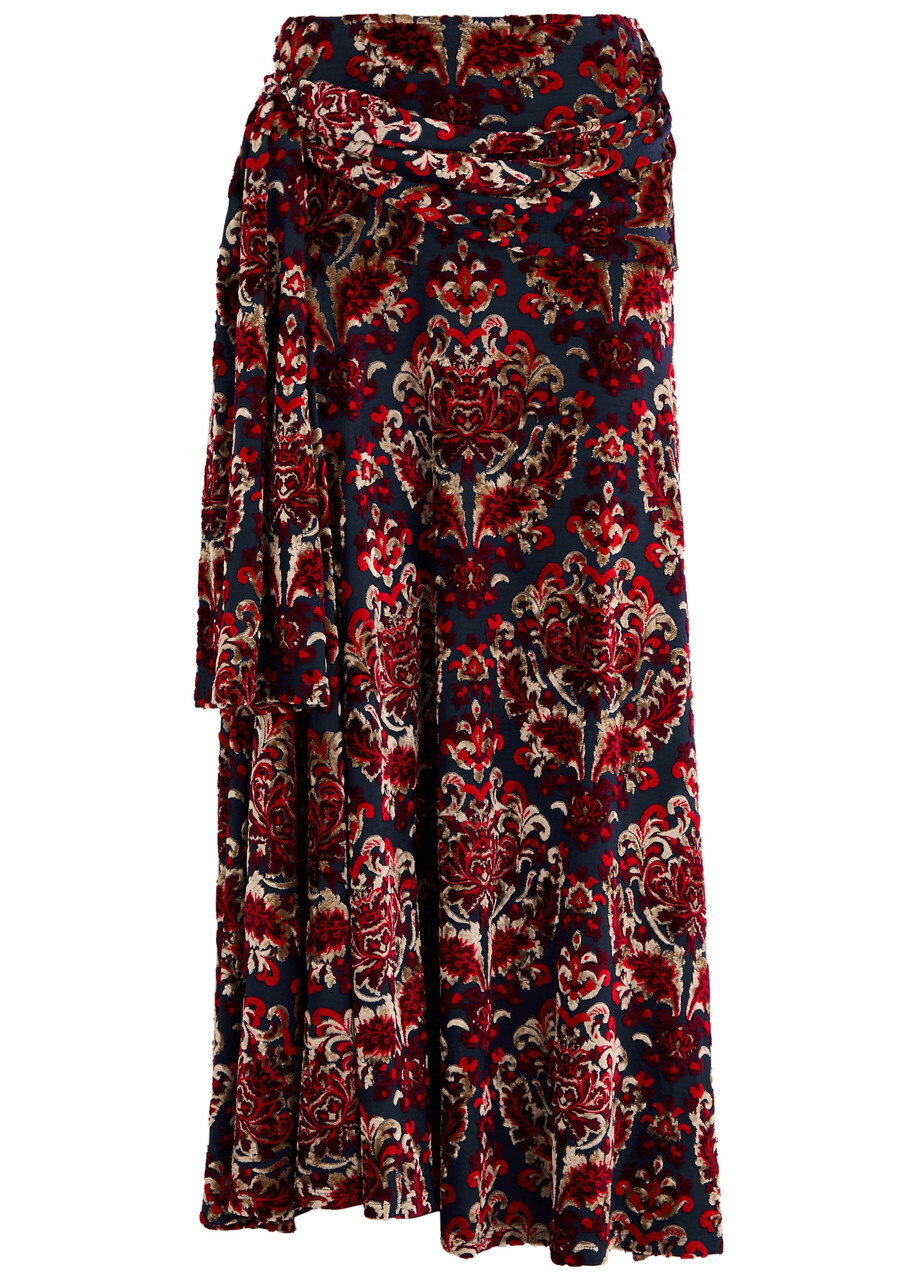 Rabanne Velvet Devoré Midi Skirt Multi Print Paco Rabanne
