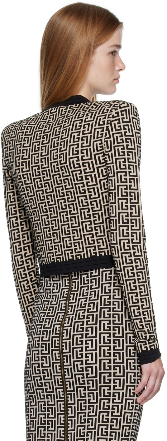 Balmain Beige & Black Monogram Cardigan Balmain
