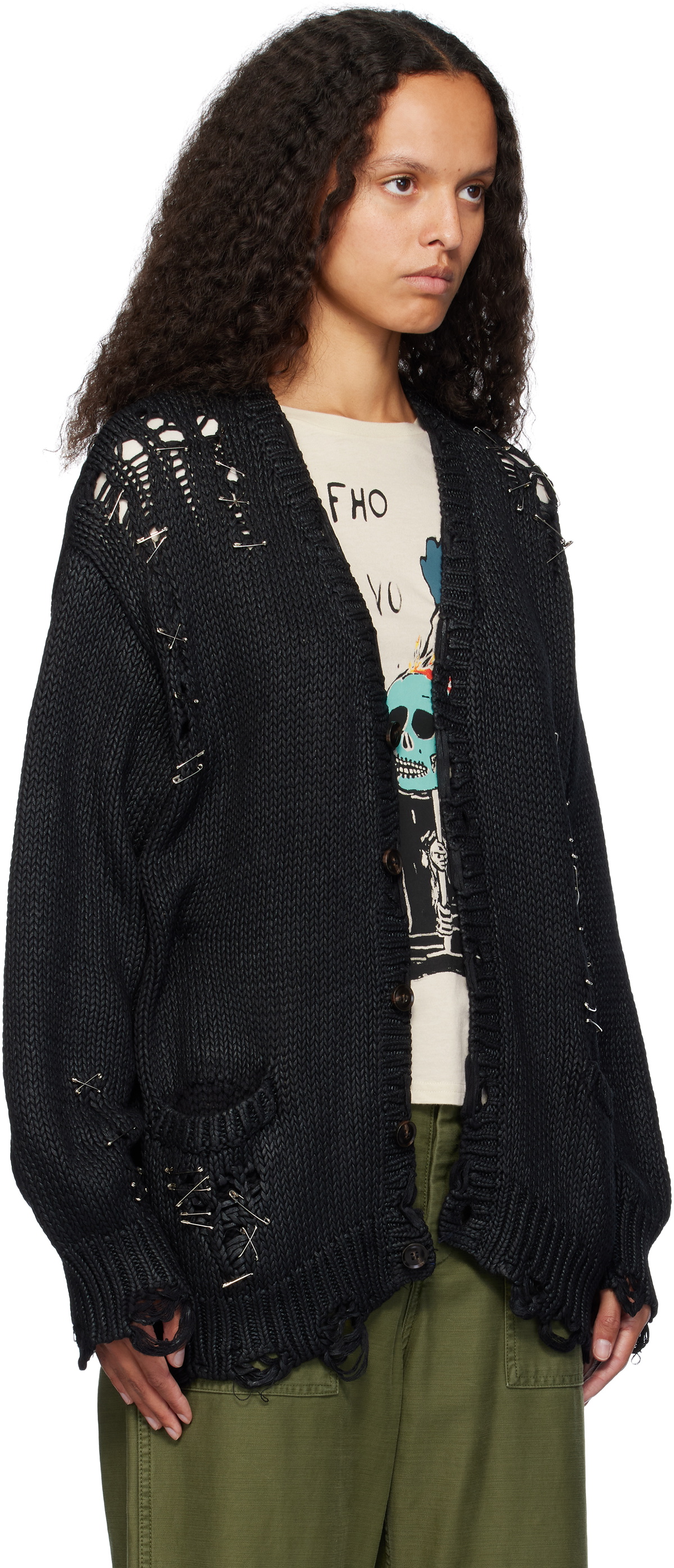 R13 Black Distressed Boyfriend Cardigan R13
