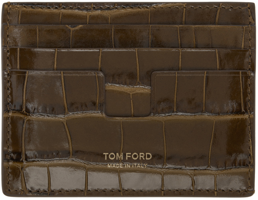 TOM FORD Khaki Shiny Croc T Line Card Holder TOM FORD