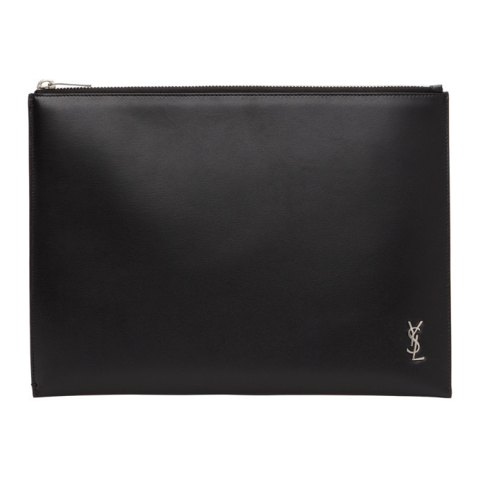 Saint Laurent Black and Silver Tiny Monogram Tablet Pouch Saint Laurent