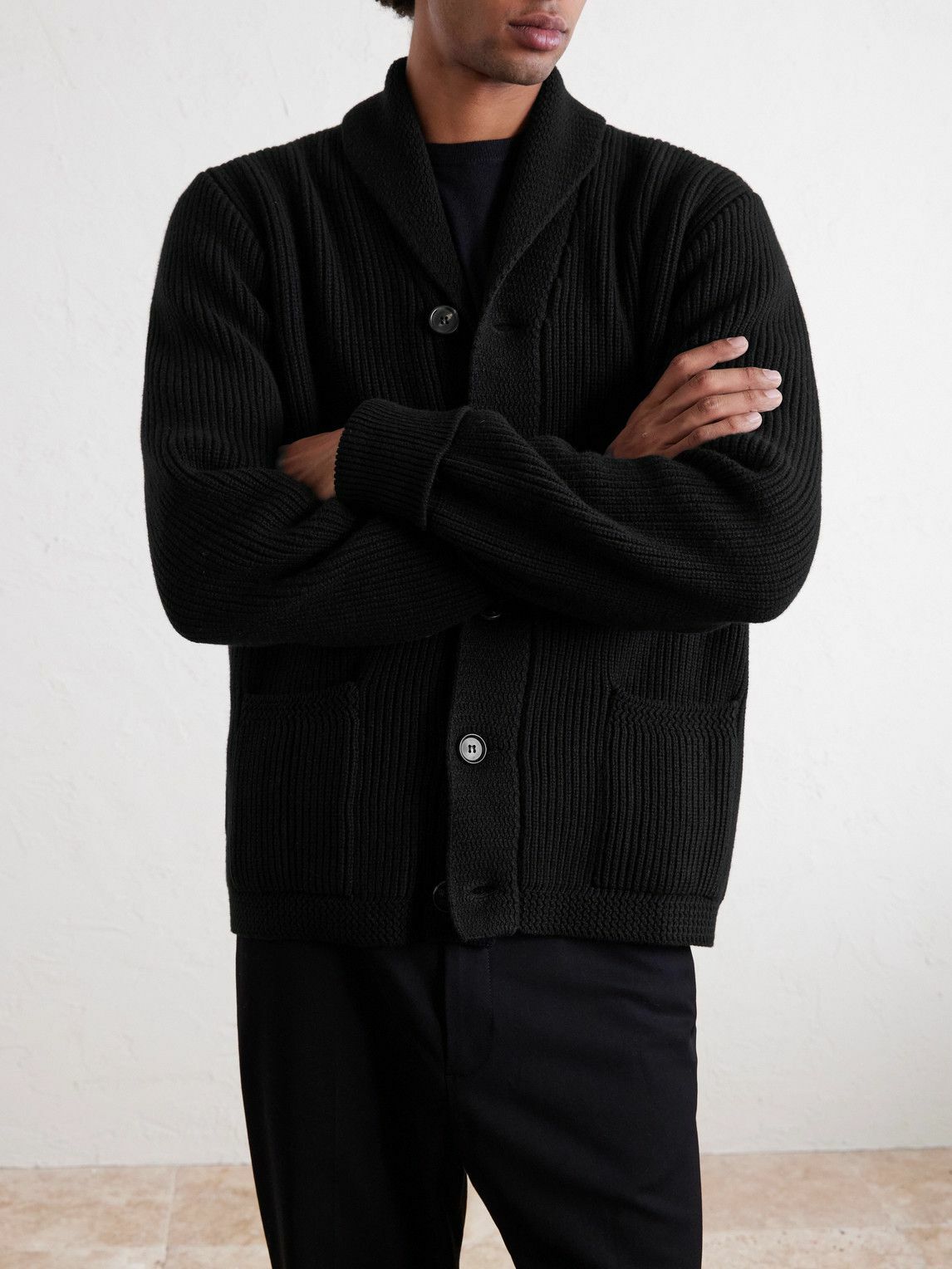 William Lockie - Duncan Shawl-Collar Ribbed Merino Wool and Cashmere ...
