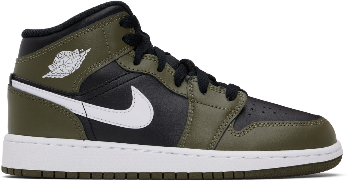 Nike Jordan Big Kids Khaki & Black Air Jordan 1 Mid Sneakers Nike ...