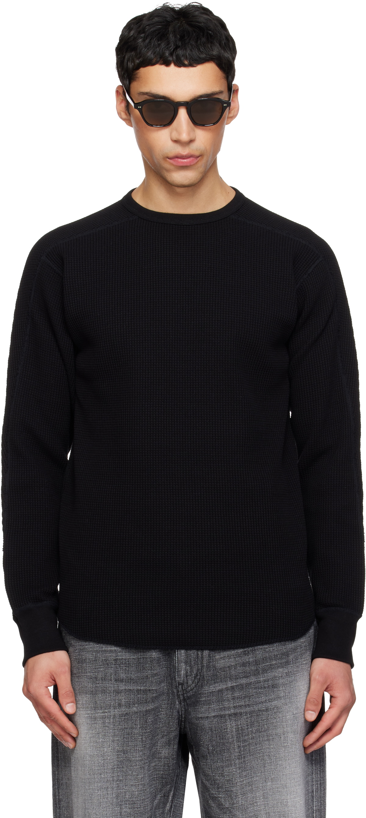 nanamica Black Crew Neck Thermal Sweatshirt Nanamica