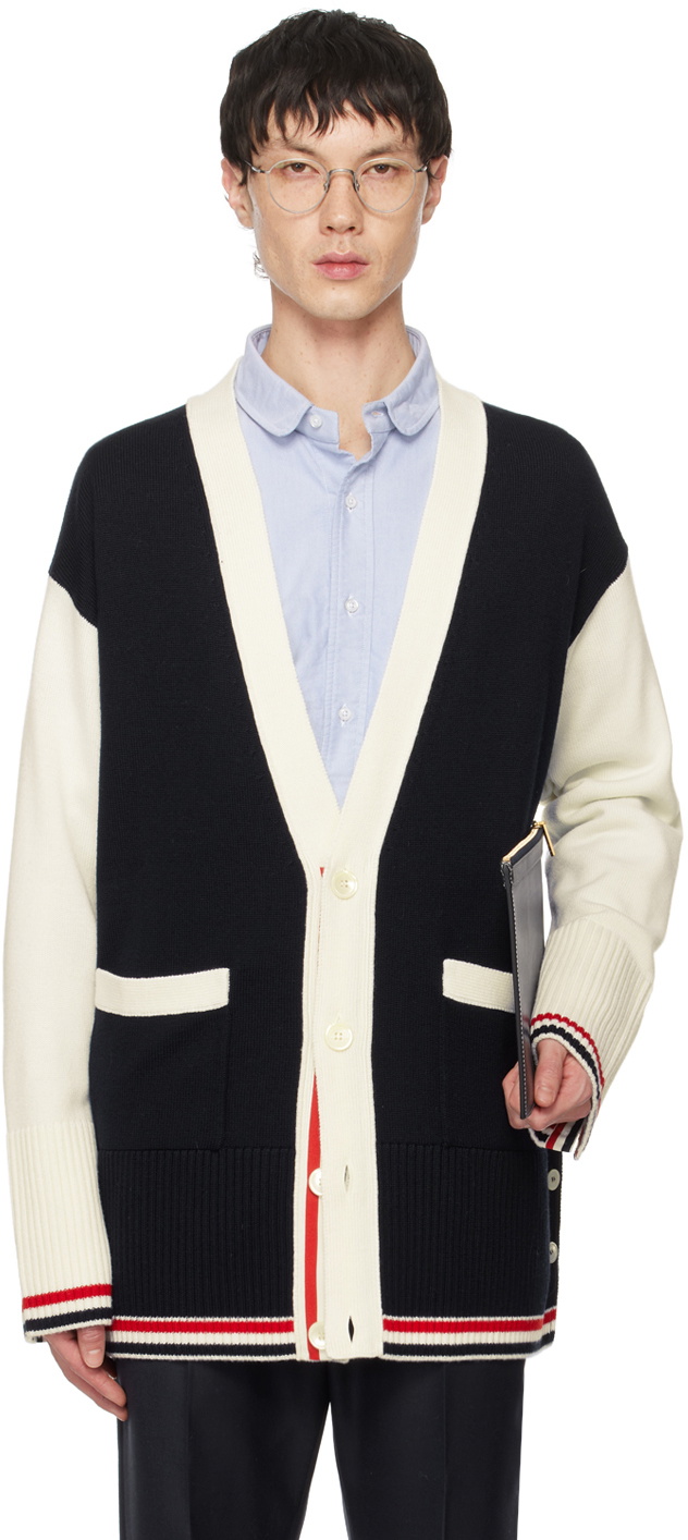 Thom Browne Navy Striped Cardigan Thom Browne