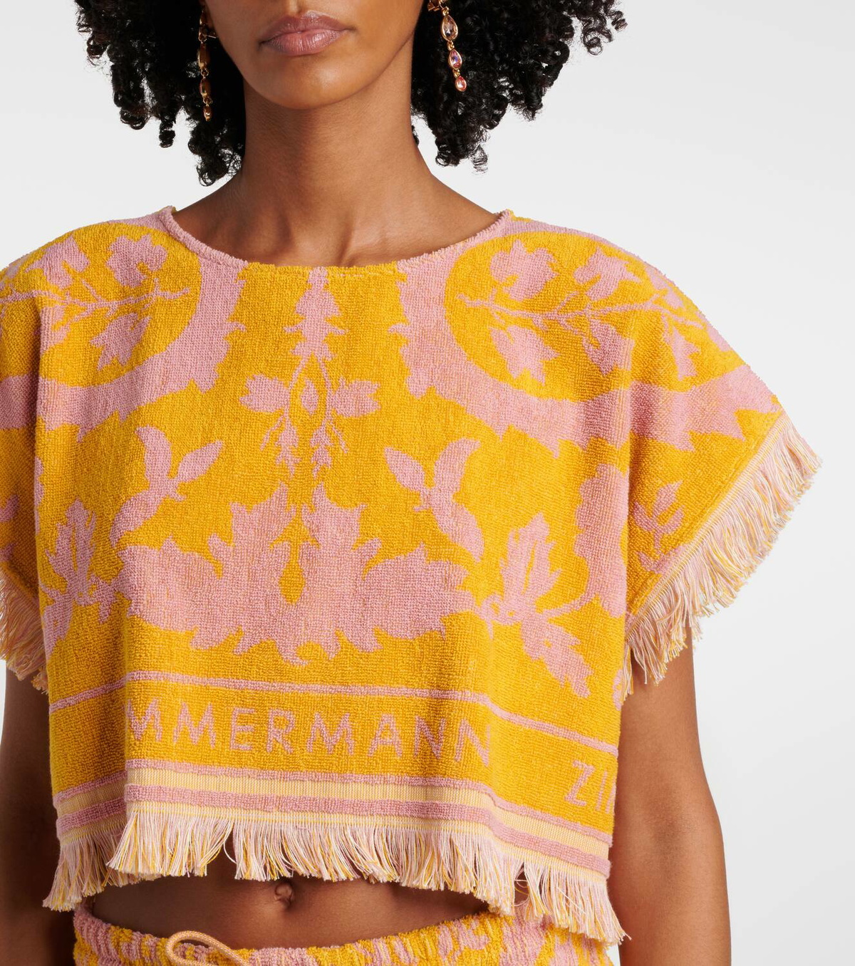 Zimmermann Wylie fringed cotton terry crop top Zimmermann
