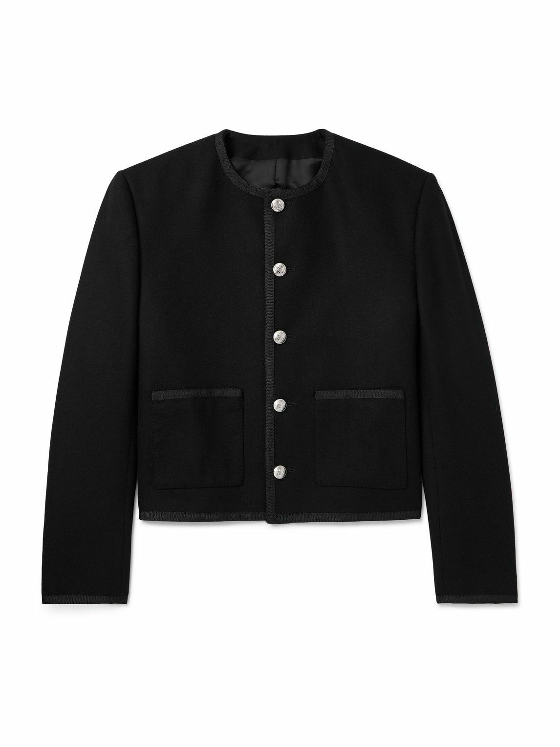 CELINE - Slim-Fit Cropped Webbing-Trimmed Cashmere-Felt Jacket - Black ...