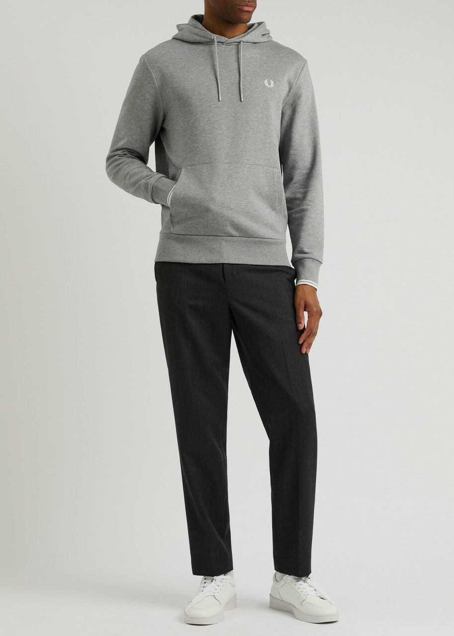 Fred Perry Logo-embroidered Hooded Cotton Sweatshirt Grey Fred Perry