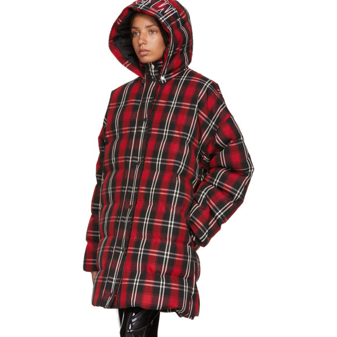 MSGM Red Plaid Down Jacket MSGM
