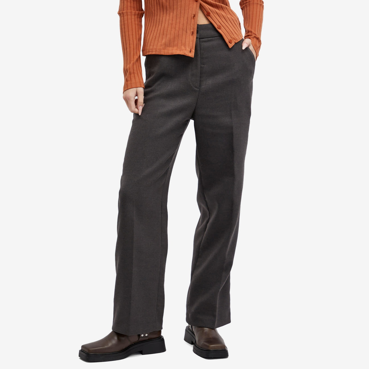 DUNST Women's Semi-Wide Slacks in Charcoal Grey Dunst