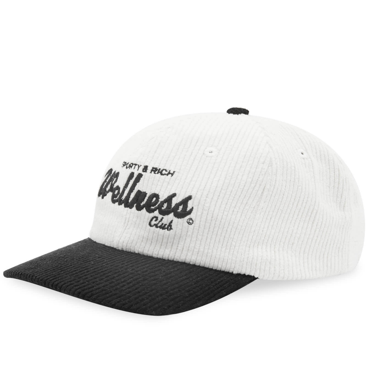 Sporty & Rich Men's Wellness Club Corduroy Cap in Black/White Sporty & Rich