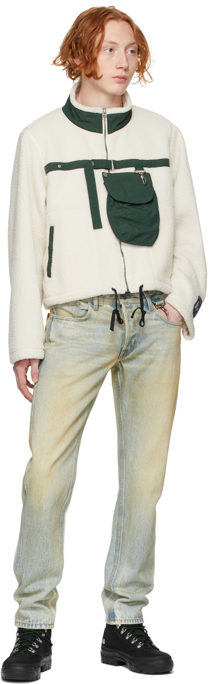 Reese Cooper SSENSE Exclusive Off-White & Green Cropped Fleece Jacket ...