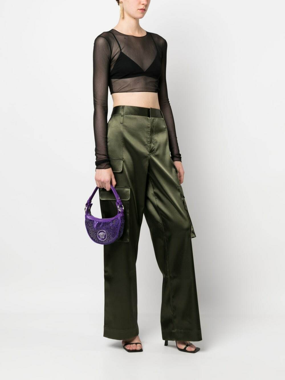 VERSACE - Rhinestones Detail Satin Shoulder Bag Versace