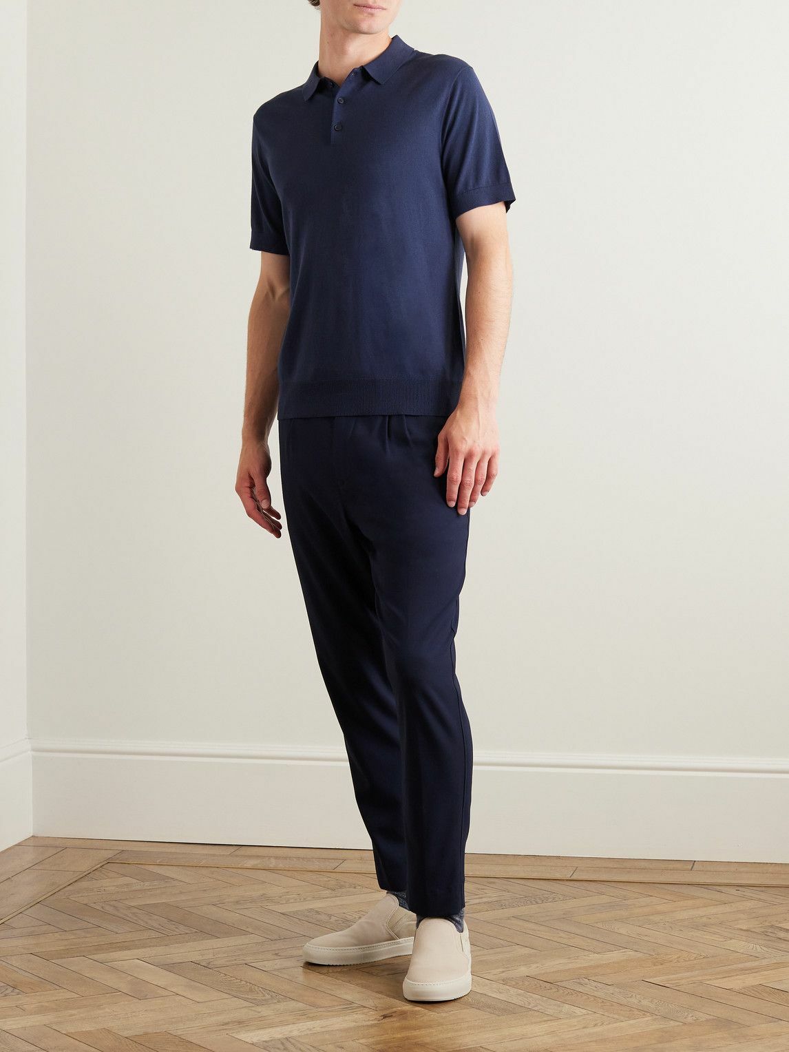 Club Monaco - Silk and Cotton-Blend Polo Shirt - Blue Club Monaco