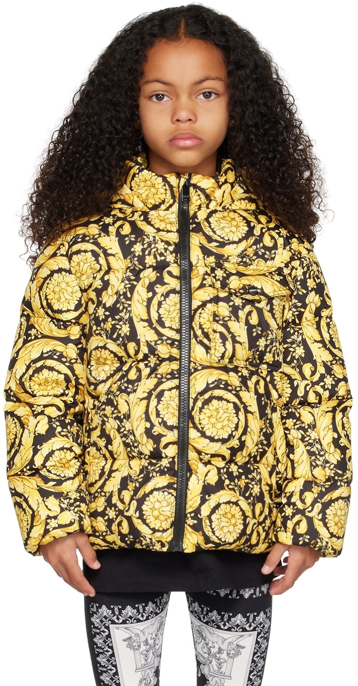 Versace Kids Black Barocco Down Jacket Versace
