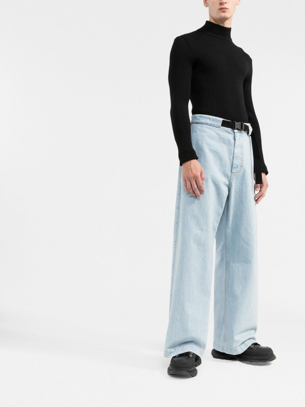 Moncler Genius 1 Moncler JW Anderson Blue Belted Wide-Leg Jeans Moncler ...