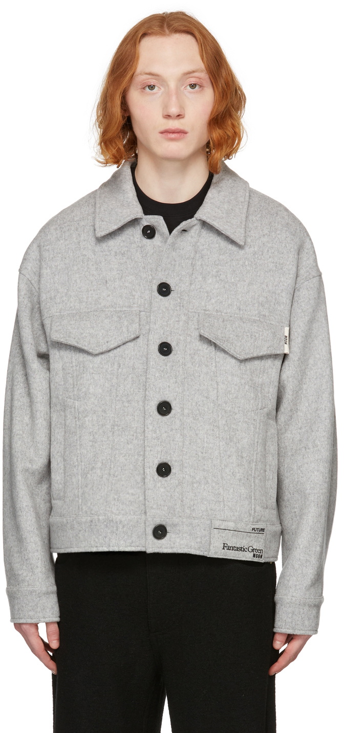 MSGM Grey Fantastic Green Wool Felt Jacket MSGM