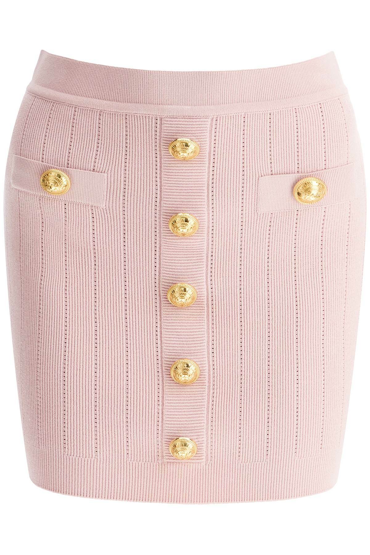 BALMAIN knitted mini skirt with embossed buttons Pink Balmain
