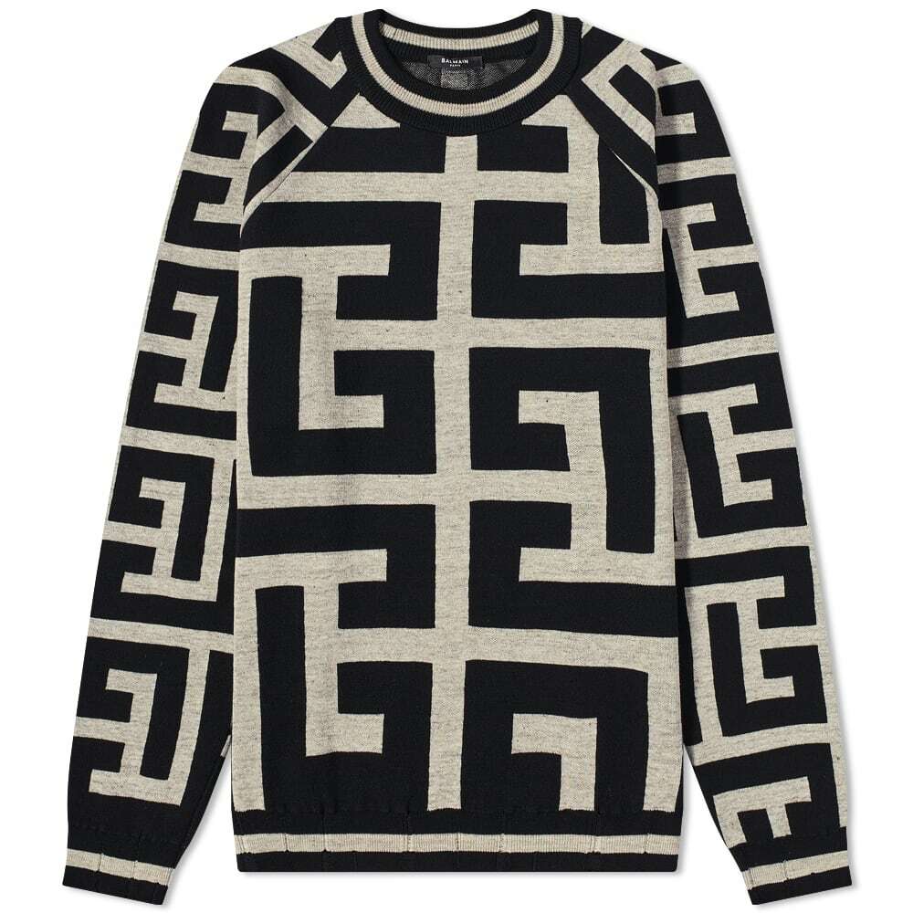Balmain Men's Monogram Crew Knit in Ivory Balmain
