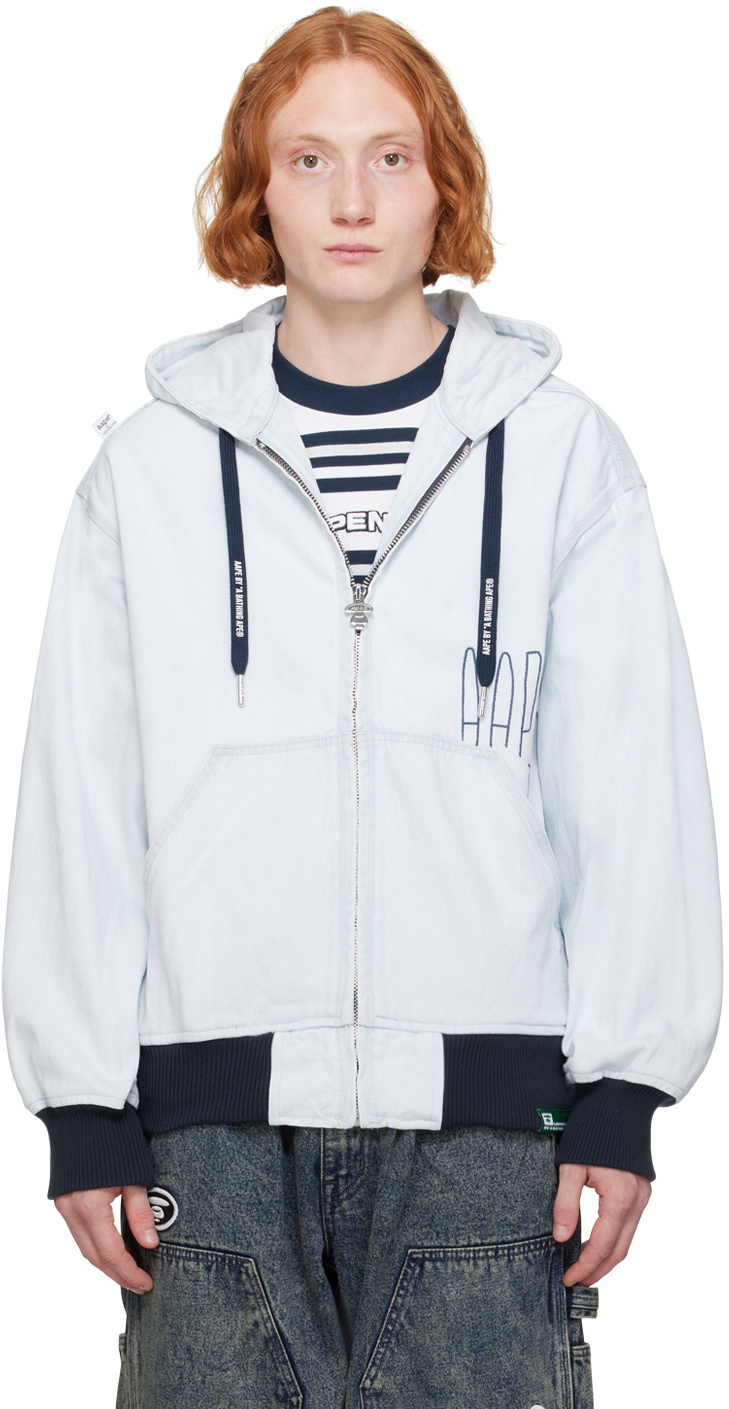 AAPE by A Bathing Ape Blue Hooded Denim Jacket AAPE by A Bathing Ape