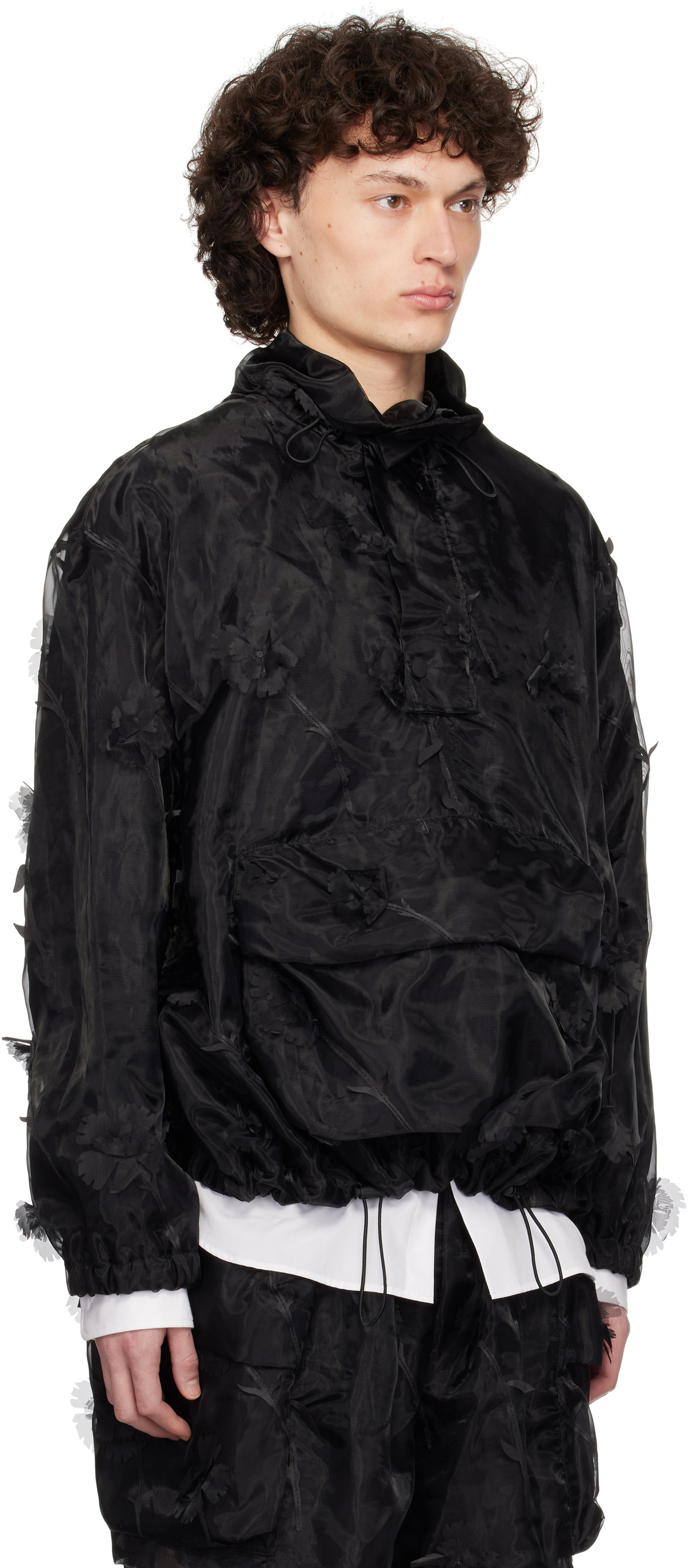 Simone Rocha Black Carnation Organza Cagoule Jacket Simone Rocha