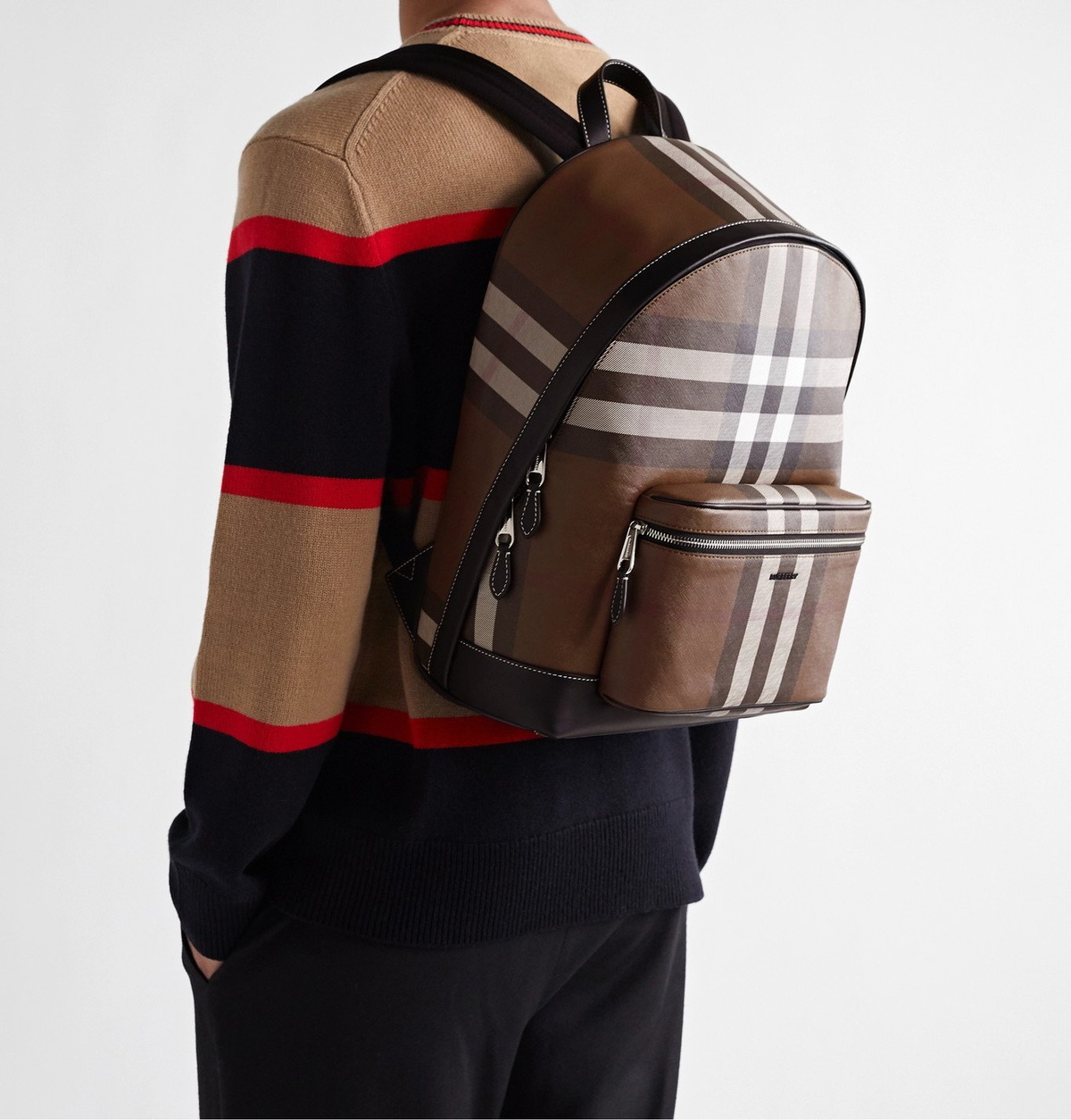 BURBERRY - Leather-Trimmed Checked Coated-Canvas Backpack - Brown Burberry