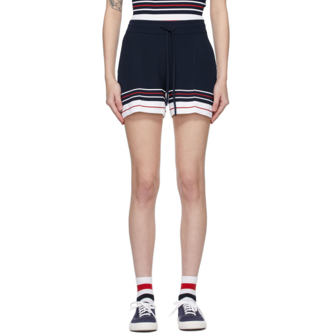 Thom Browne Navy Double Cricket Pin Tuck Shorts Thom Browne