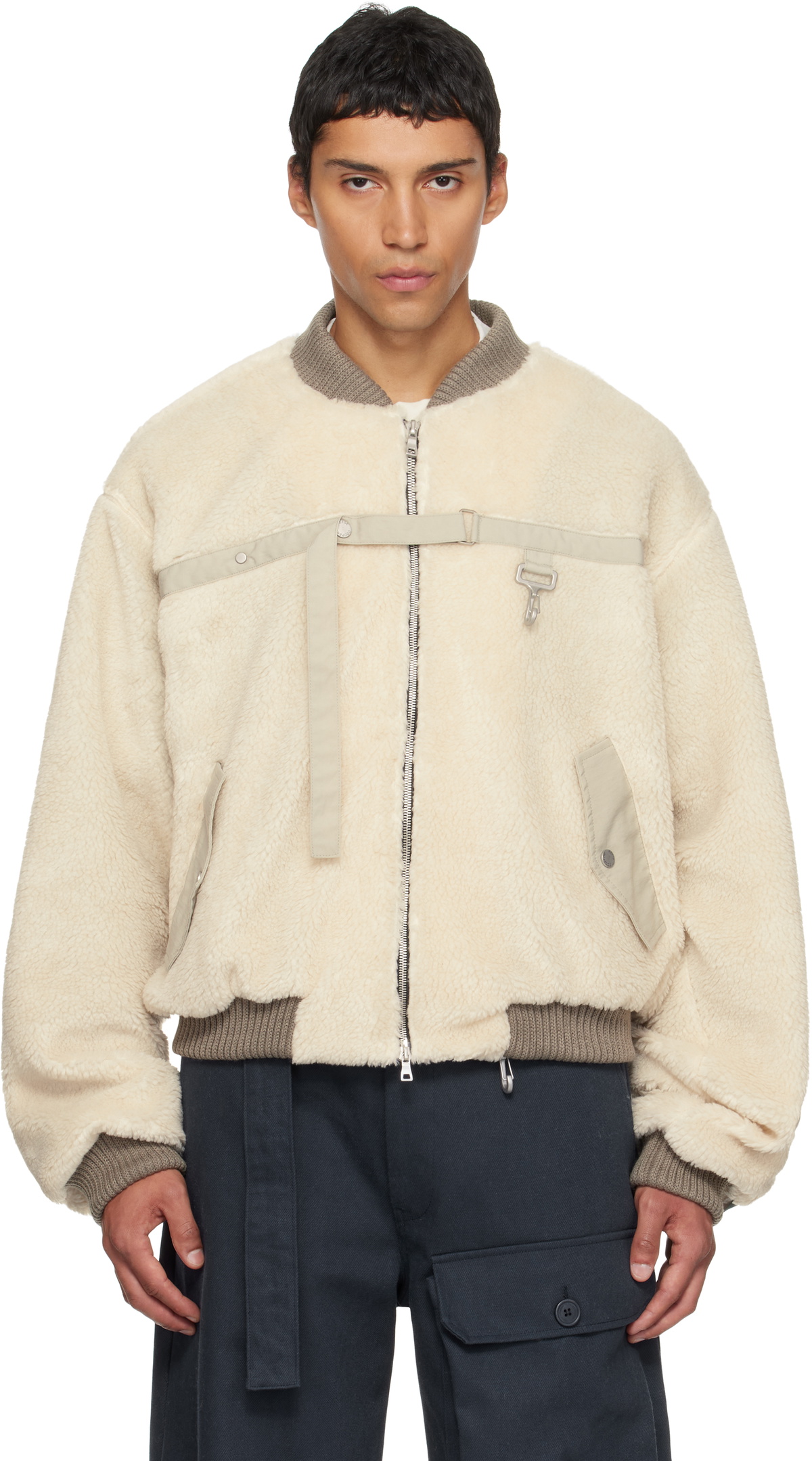 Reese Cooper Beige Sherpa Fleece Bomber jacket Reese Cooper
