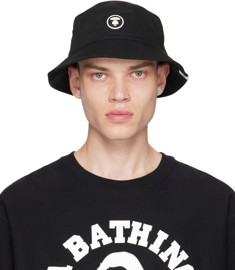 AAPE by A Bathing Ape Black Rubberized Patch Bucket Hat AAPE by A ...