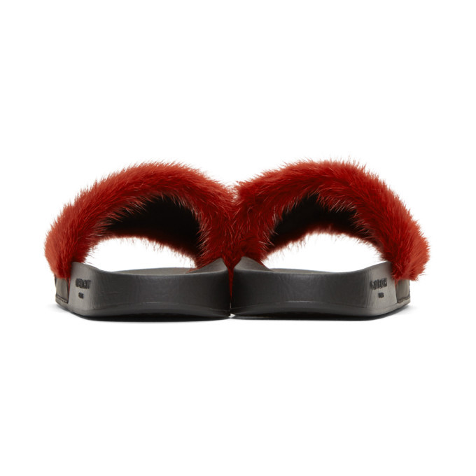 Givenchy Red and Black Fur Slides Givenchy