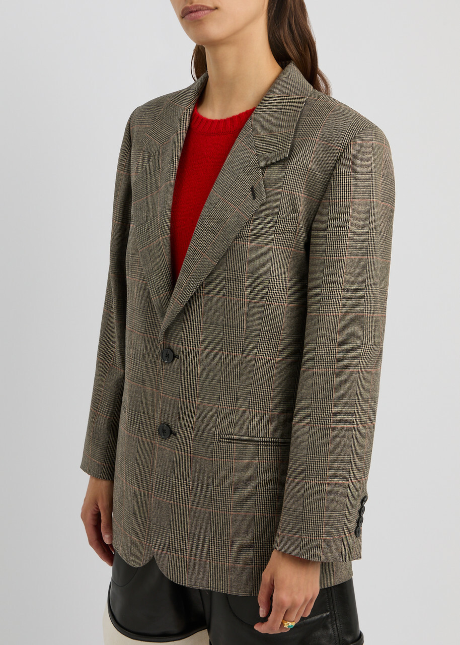 Frame Grandfather Checked Woven Blazer Brown Frame Denim