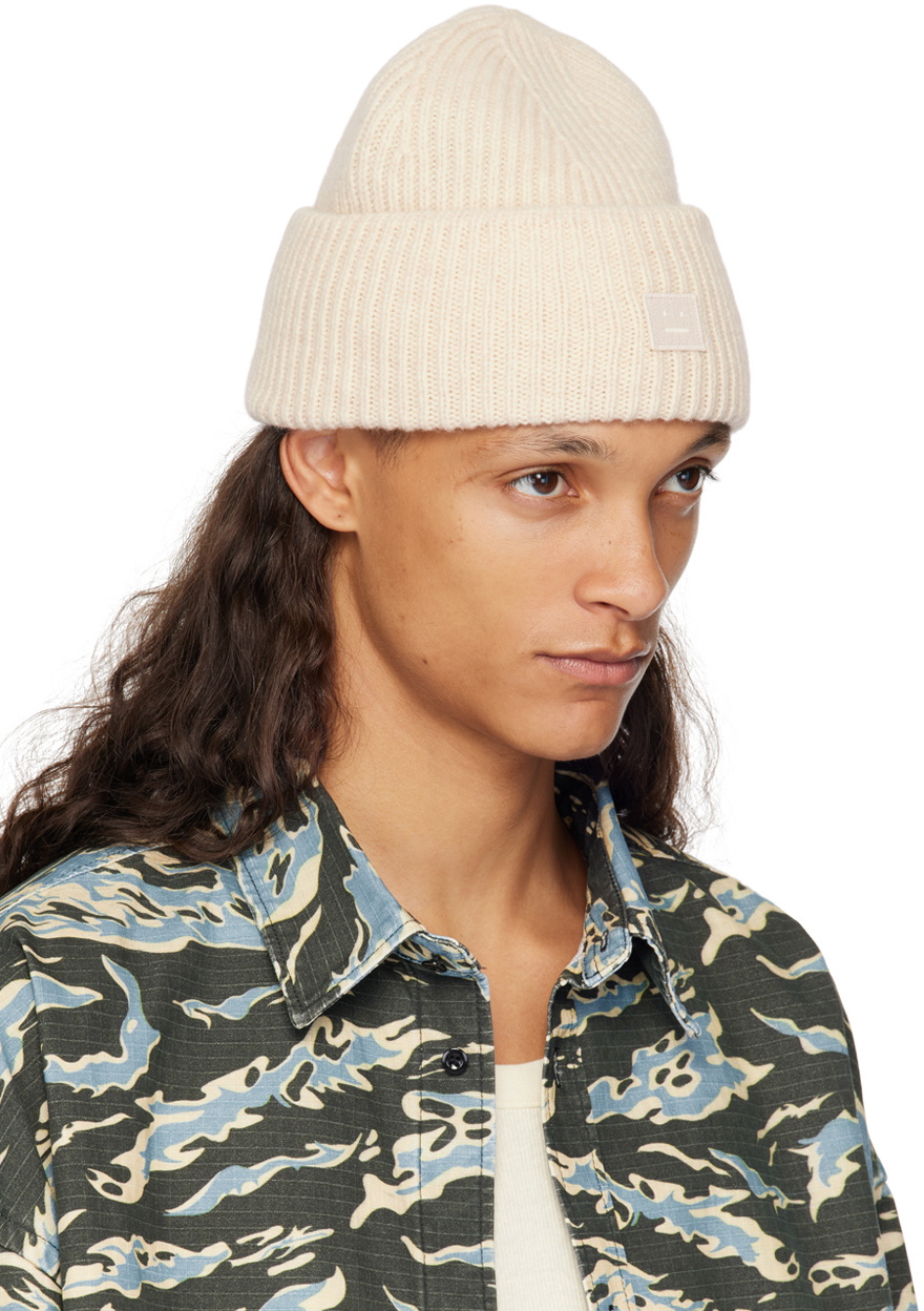 Acne Studios Beige Small Face Logo Beanie Acne Studios