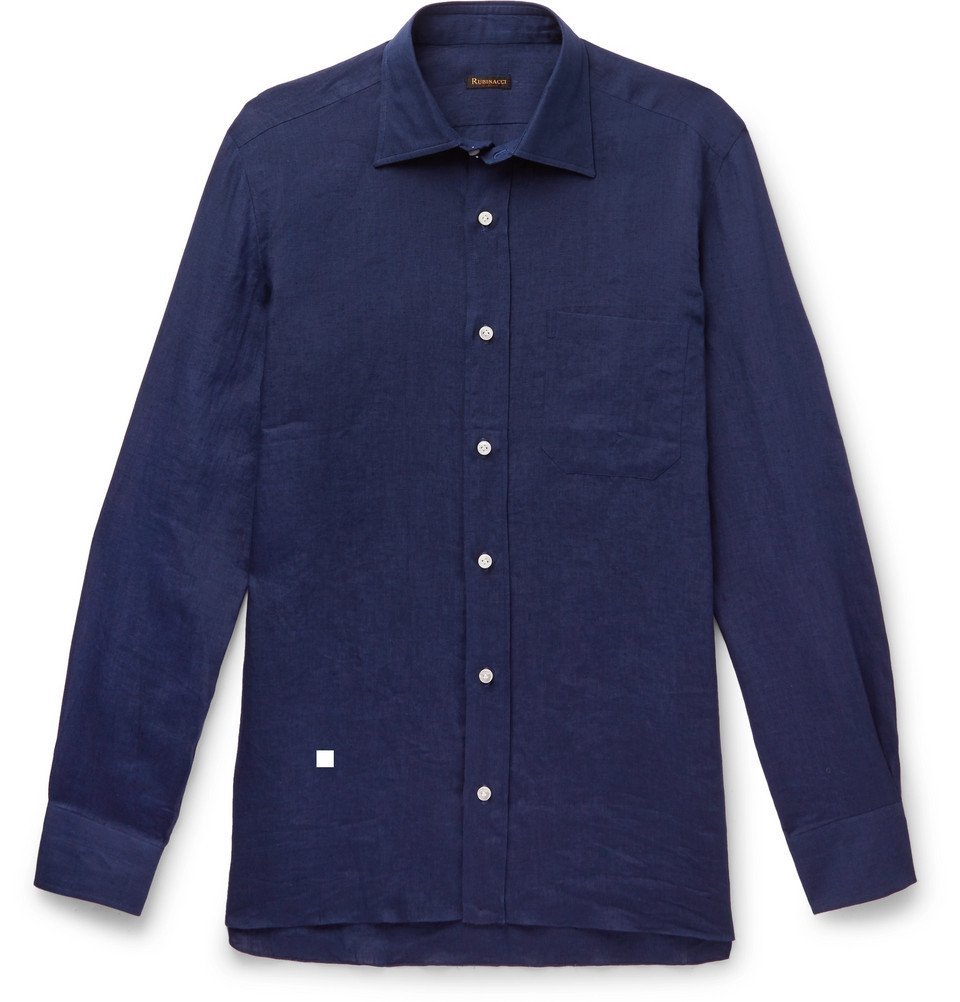 Rubinacci - Slim-Fit Cutaway-Collar Linen Shirt - Men - Navy Rubinacci