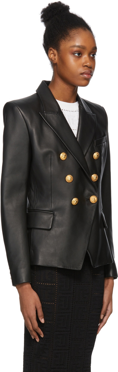 Balmain Black Six-Button Leather Jacket Balmain