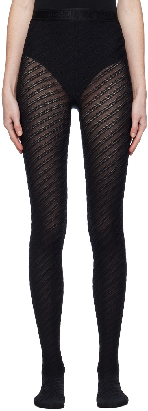 Wolford Black 3D Geometric Tights Wolford