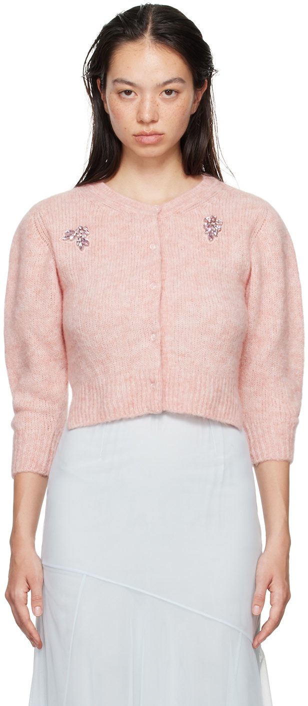 Simone Rocha Pink Cropped Alpaca Knit Cardigan Simone Rocha