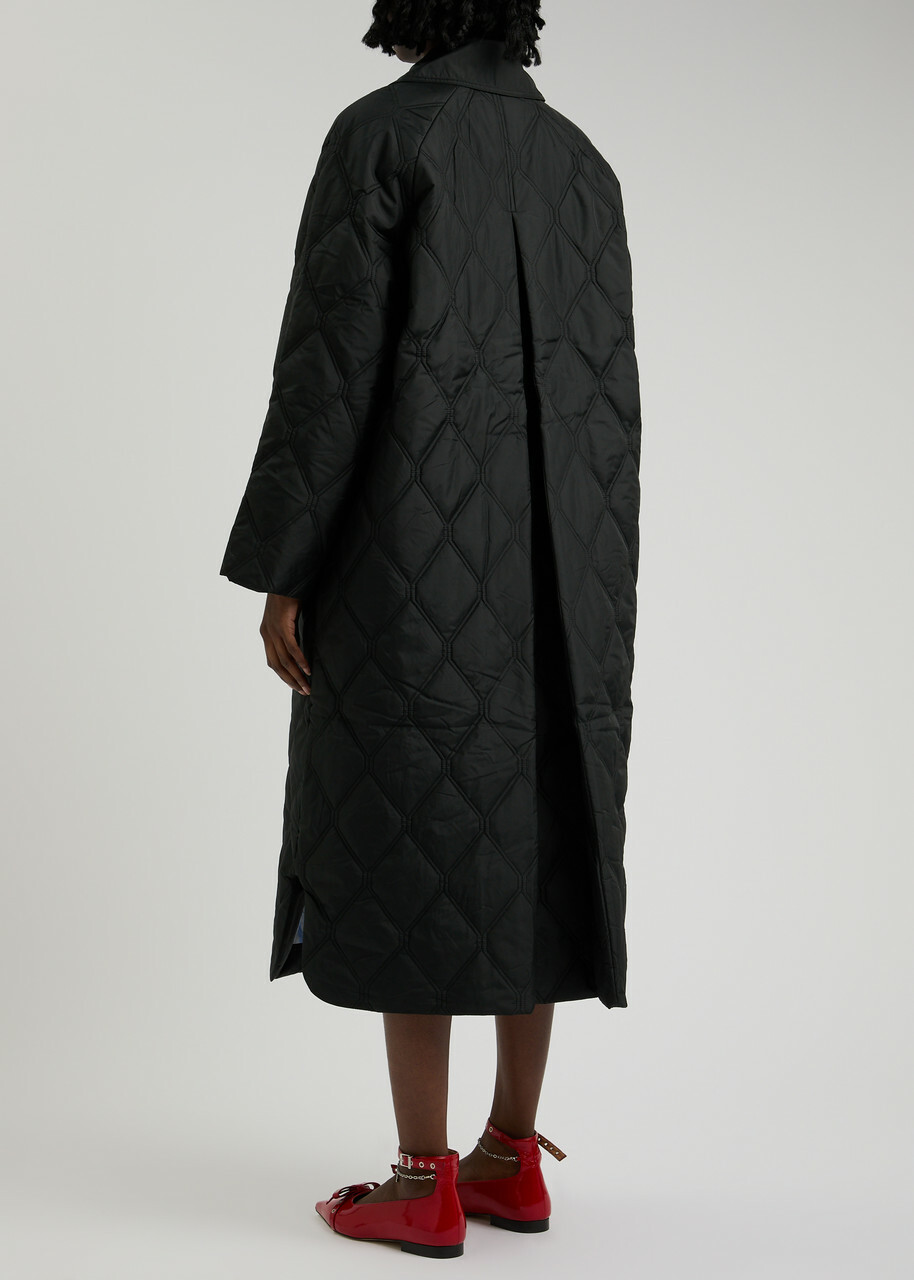 Ganni Quilted Shell Coat Black GANNI