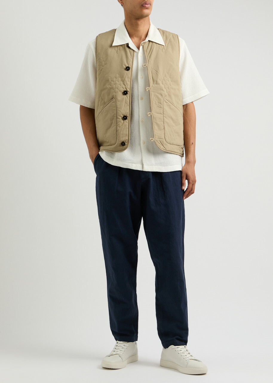 Universal Works Quilted Embroidered Gilet Beige Universal Works