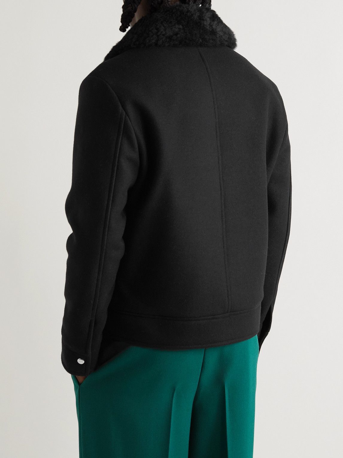 AMI PARIS - Shearling-Trimmed Wool-Blend Felt Jacket - Black AMI