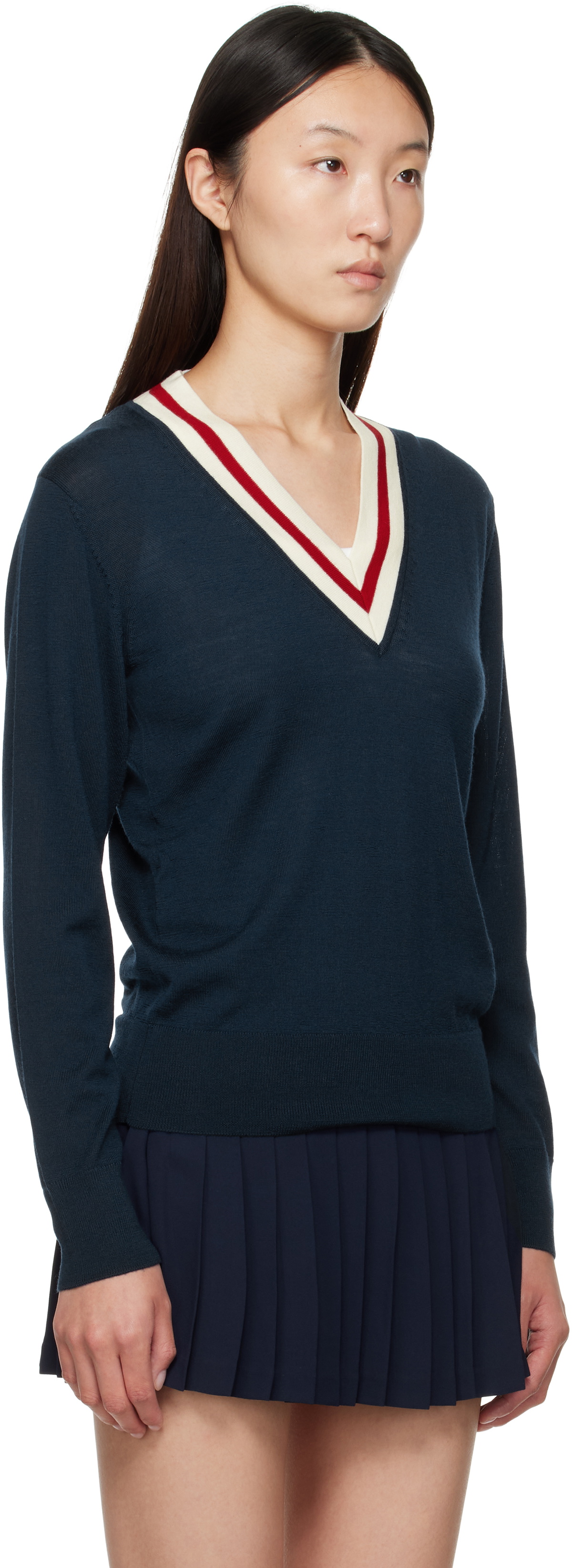 Sporty & Rich Navy 'SRC' Minimalist V-Neck Sweater Sporty & Rich