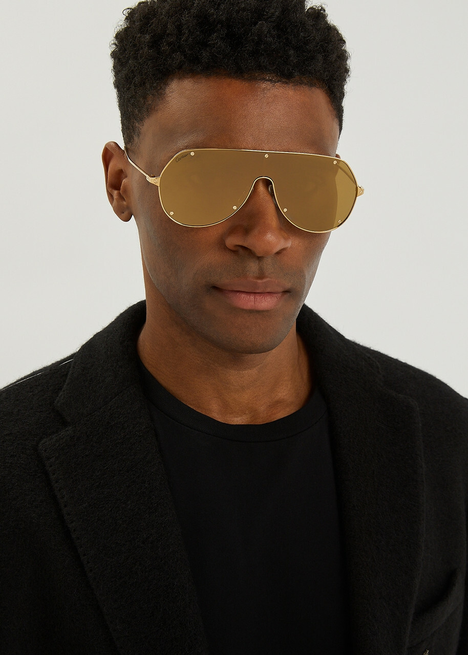 Cartier Santos De Cartier Gold-tone Mask Sunglasses, Sunglasses, Gold ...