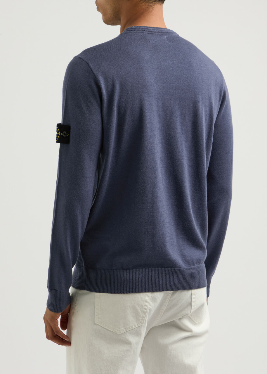 Stone Island Logo Wool Jumper Mid Blu Stone Island